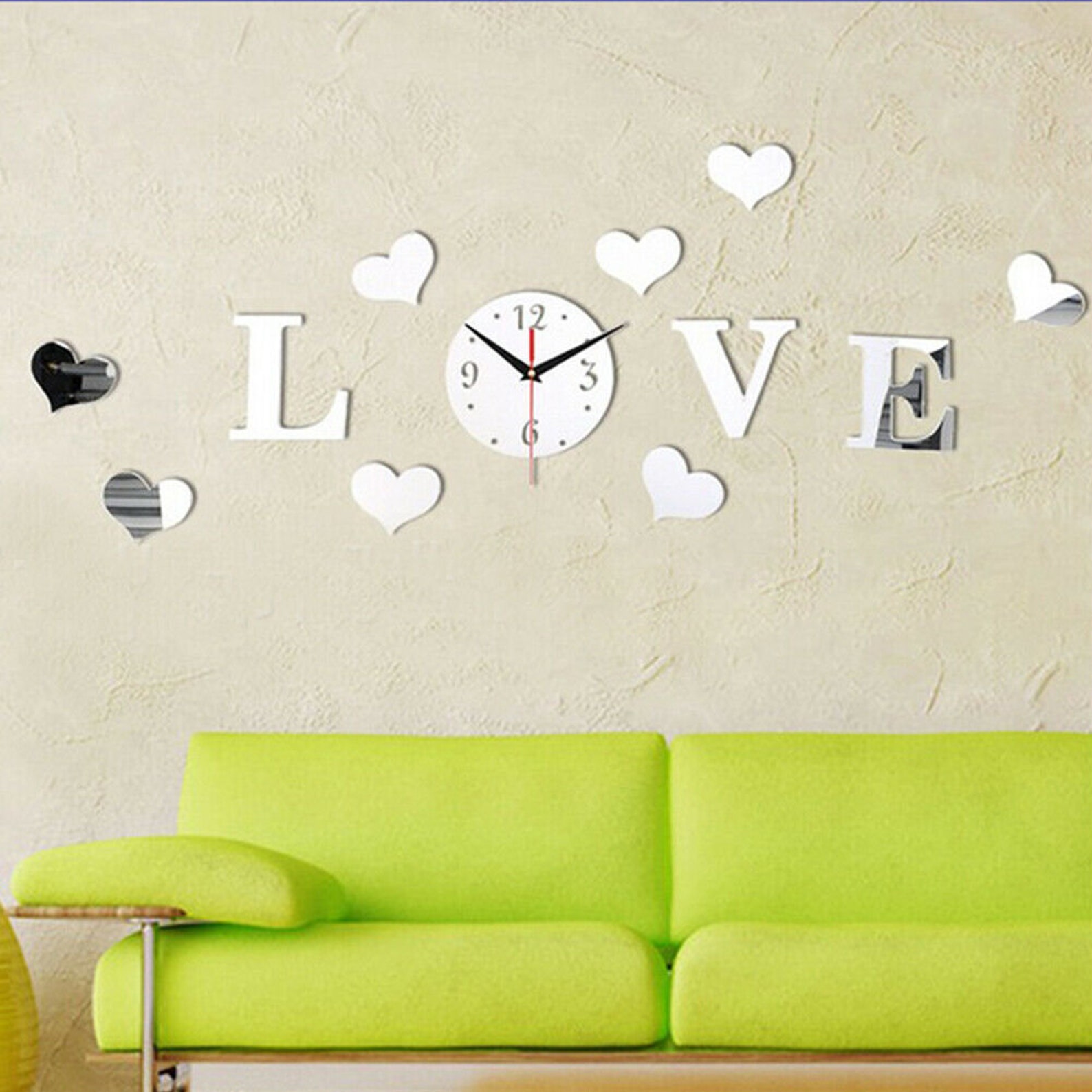 DIY 3D Home Modern Love Wall Clock Decor Mirror Living Room - Etsy