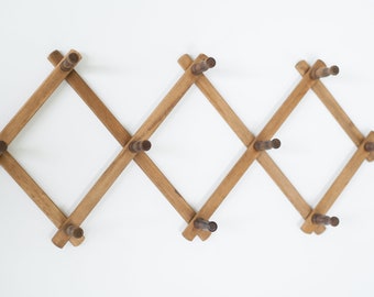 Vintage 1970's Wooden Accordion Peg Rack Wall Hanging Shelf Hat Rack ...