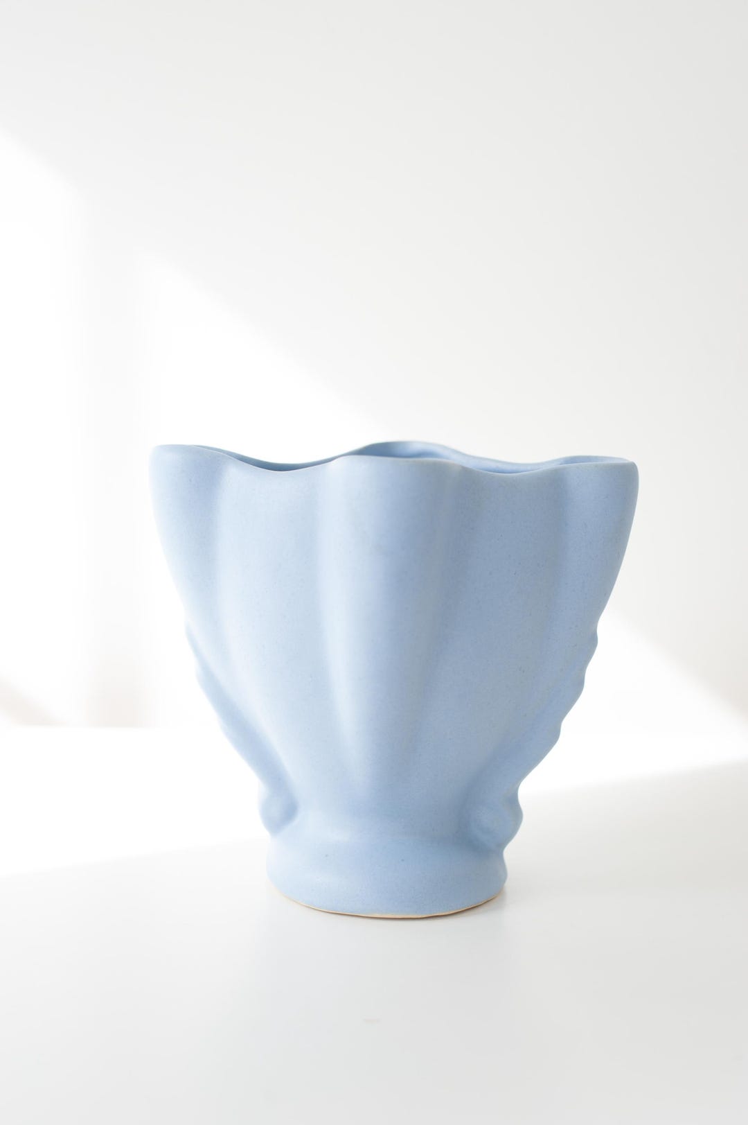 Vintage Baby Blue Scalloped MCM Vase - Etsy