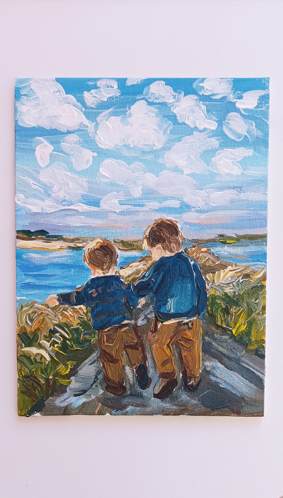 Little Brother Original Acrilyc Painting With Two Boys, Two Brothers in ...