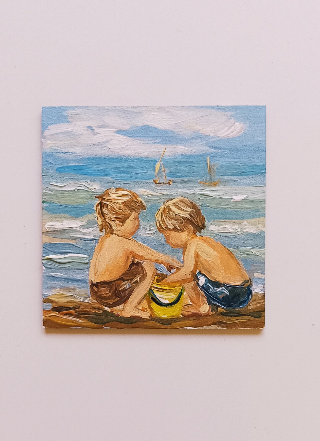 Two Brothers Original Acrilyc Painting With Two Blonde Children at the ...