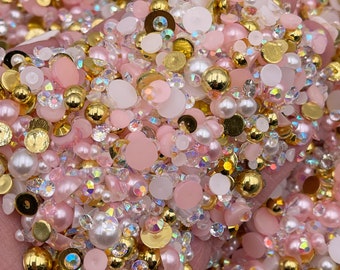 Pretty in Pink Pearl Mix, Flatback Pearls and Rhinestone Mix, Sizes ...