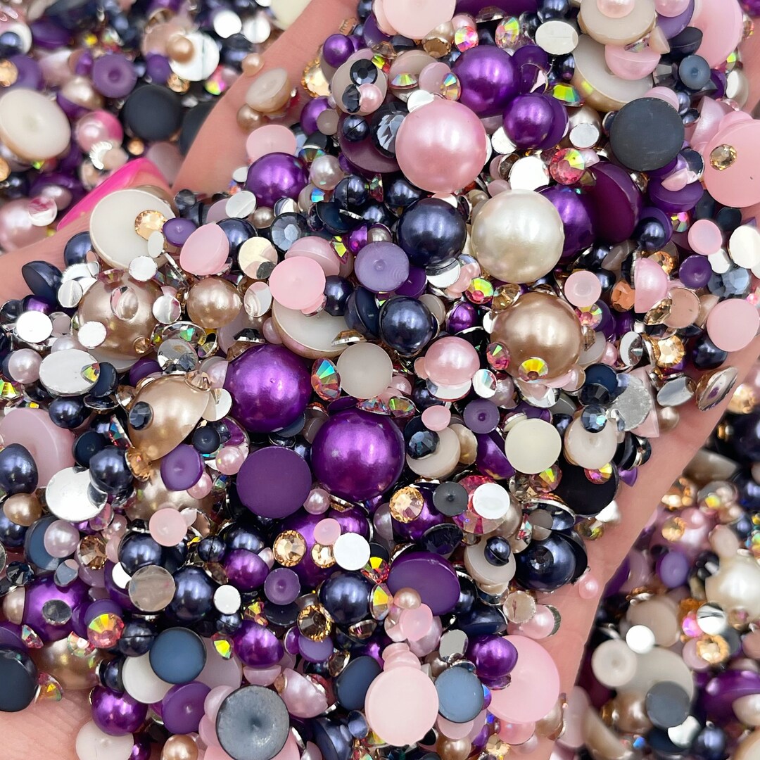 Regal Purple Pearl Mix, Flatback Pearls and Rhinestone Mix, Sizes Range ...