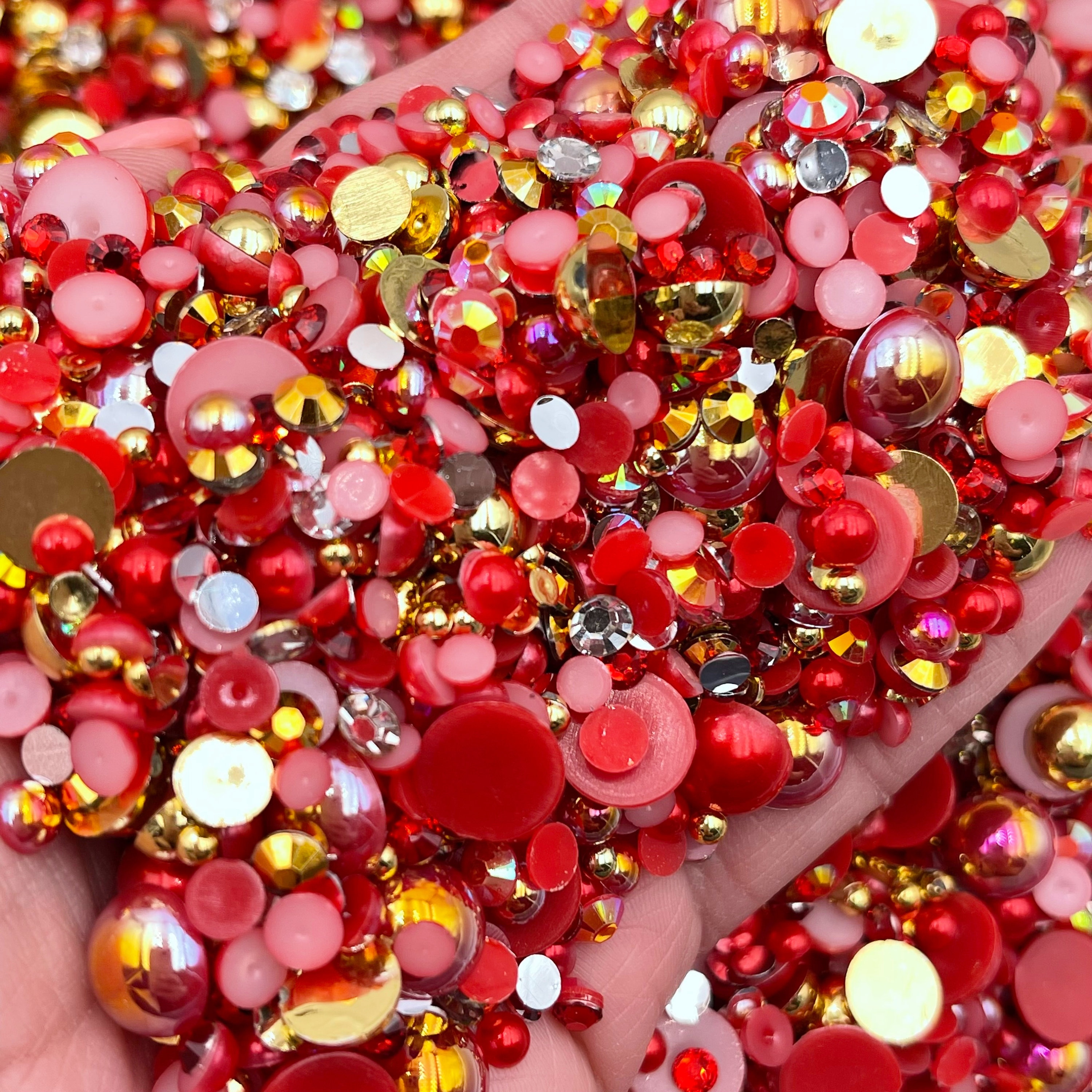 Red Dragon Pearl Mix, Flatback Pearls and Rhinestone Mix, Sizes Range ...