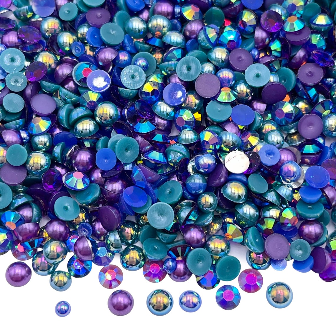 Peacock Pearl Mix Flatback Pearls and Rhinestone Mix Sizes - Etsy