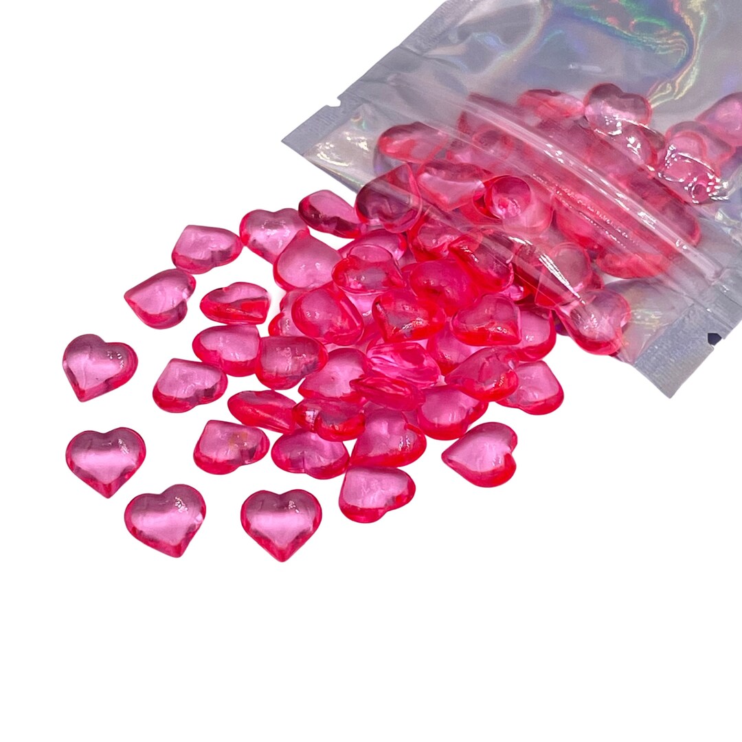 10mm Hot Pink Translucent Hearts, 3D Resin Hearts, No Hole Heart Beads ...