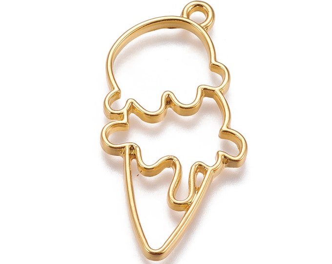 2 Gold Plated Ice Cream Cone Open Bezel Pendant, Resin Charms, Resin ...