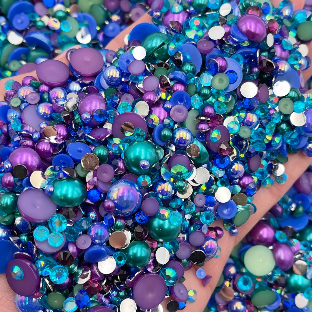 Peacock Pearl Mix, Flatback Pearls and Rhinestone Mix, Sizes Range 3MM ...