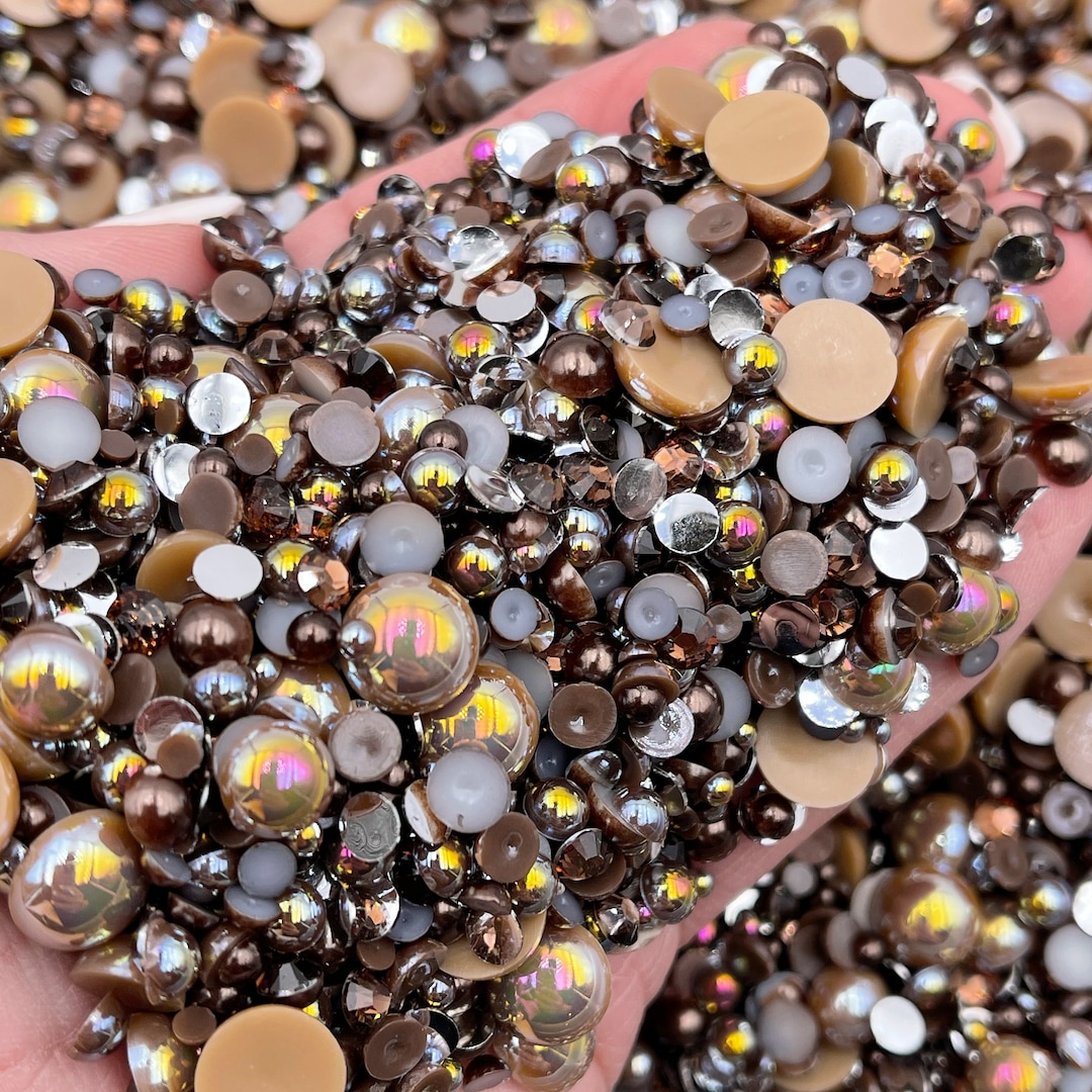 Dark Chocolate Pearl Mix, Flatback Pearls and Rhinestone Mix, Sizes ...