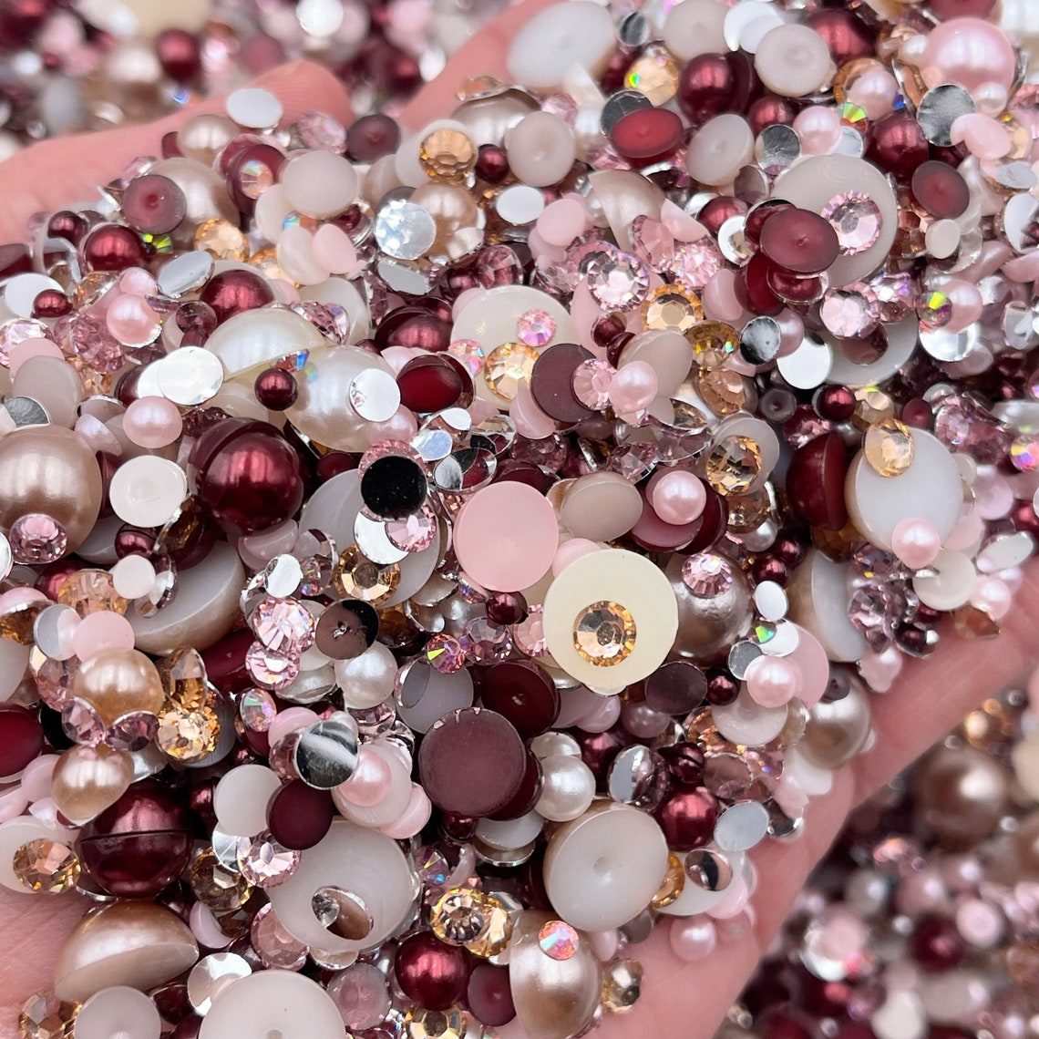 Maroon Marsala Pearl Mix Flatback Pearls and Rhinestone Mix - Etsy