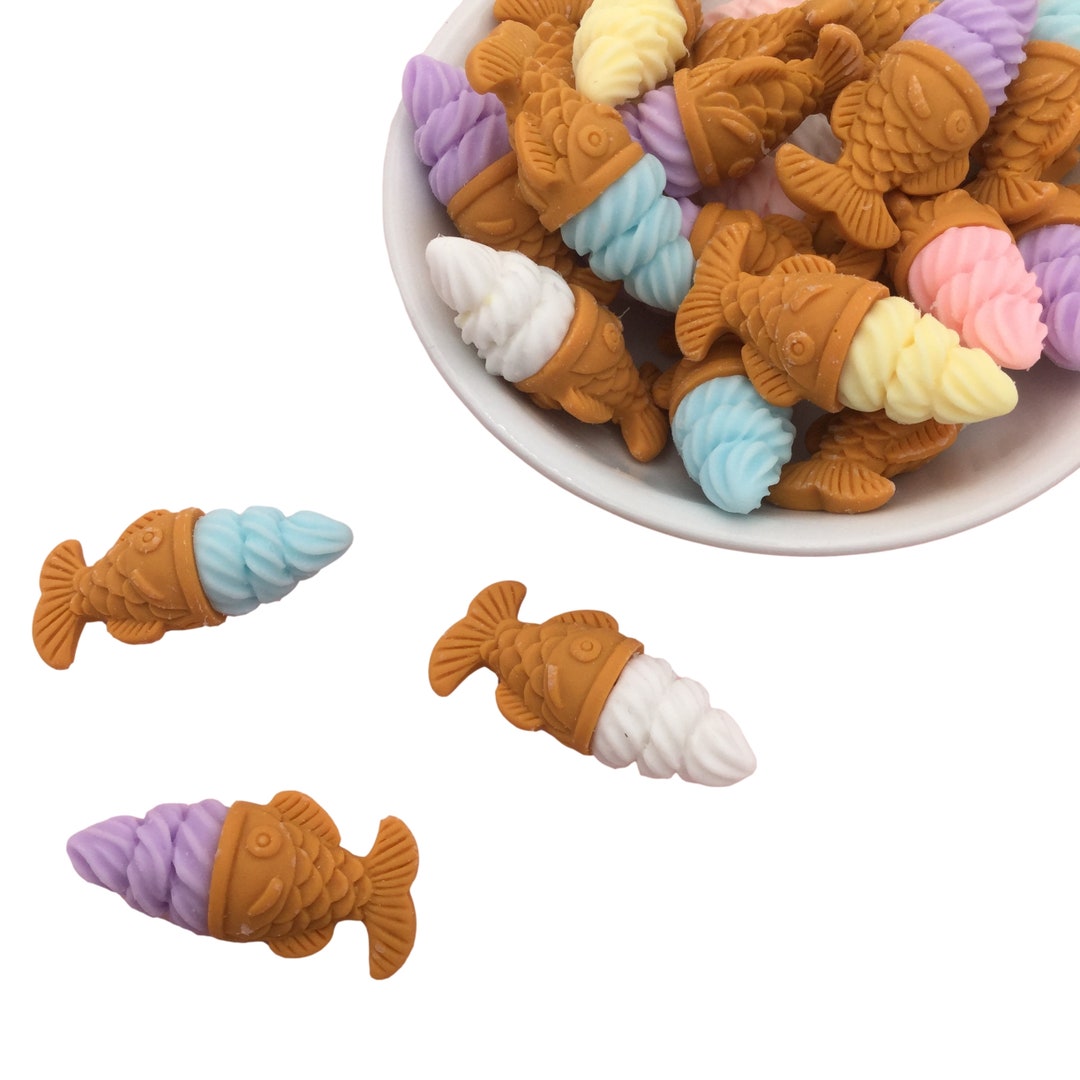 4 Large Taiyaki Goldfish Ice Cream Cabochons, Kawaii Cracker Cabochon ...