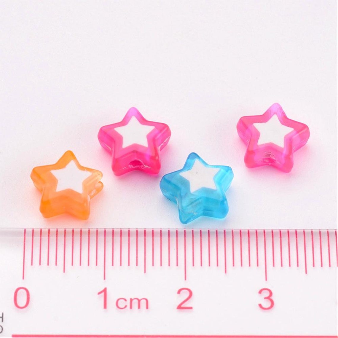 100 Pcs Colorful Star Beads 9x10mm, Translucent Star Beads, Kawaii Star ...