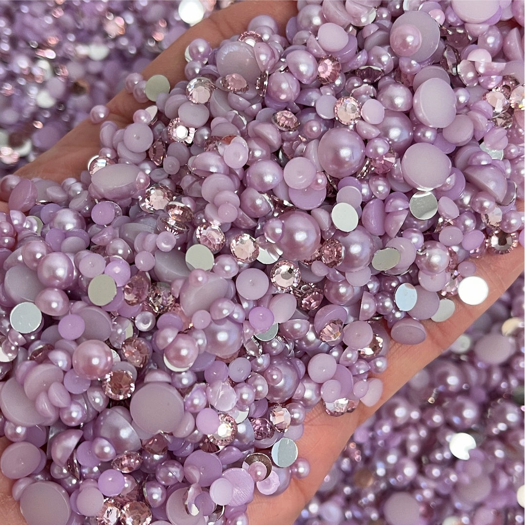Lt Amethyst Pearl Mix, Flatback Pearls and Rhinestone Mix, Sizes Range ...