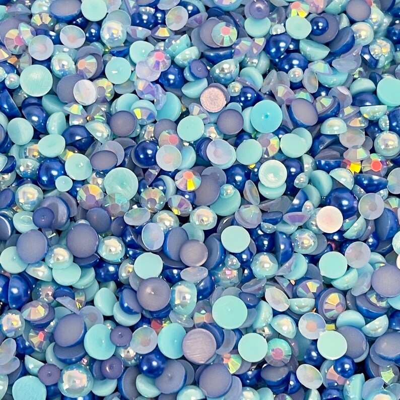 Shades of Blue Pearls and Rhinestone Mix Sizes Range 3MM-6MM - Etsy