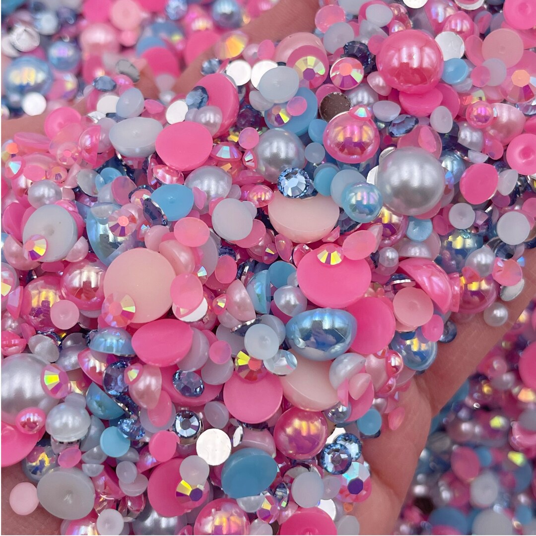Pink Aurora Pearl Mix, Flatback Pearls and Rhinestone Mix, Sizes Range ...