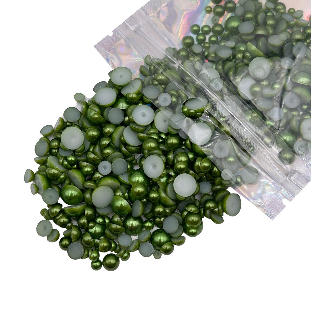 Olive Green Mixed Sizes Flatback Pearl 1000 Pieces, Sizes Range 3MM-8MM ...