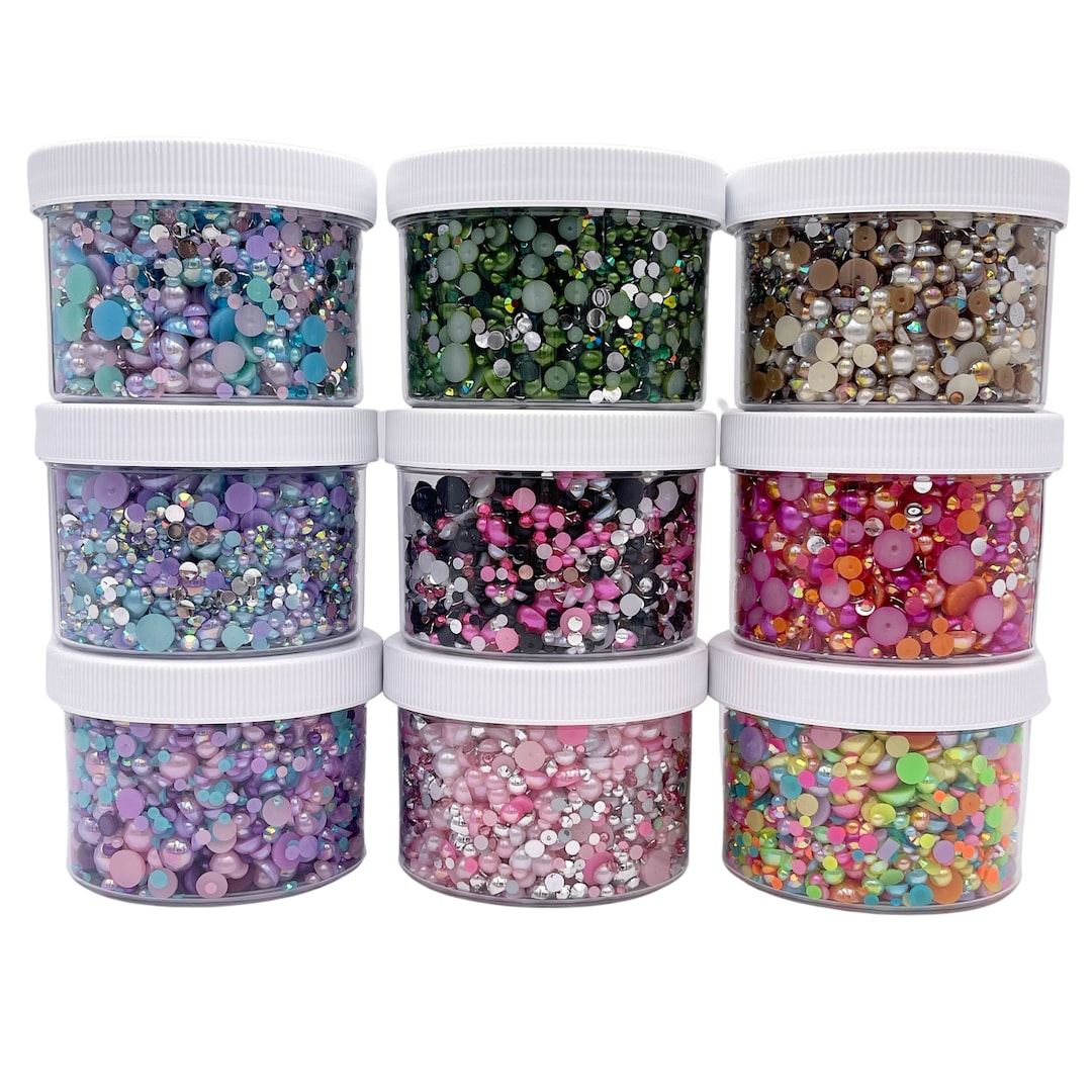 Bulk Pearl Mix Jars, Flatback Pearl and Rhinestones Mixes in 6oz or 8oz ...