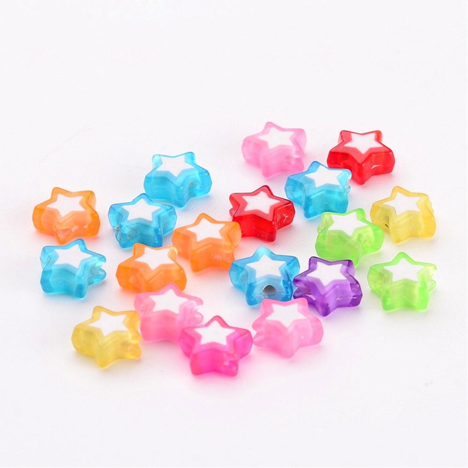 100 Pcs Colorful Star Beads 9x10mm, Translucent Star Beads, Kawaii Star ...