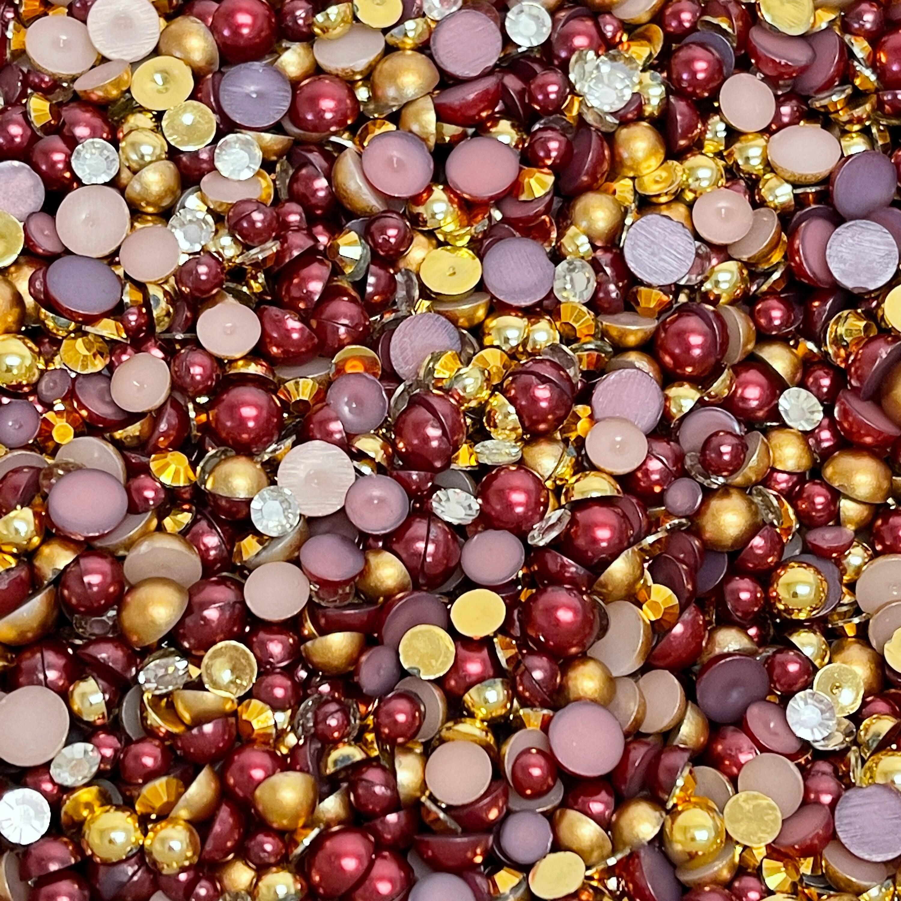 Maroon and Gold Pearl Mix Flatback Pearls and Rhinestone Mix - Etsy