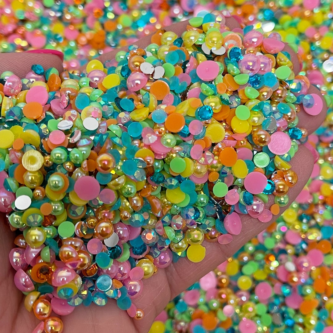 Neon Lights Pearl Mix, Flatback Pearls and Rhinestone Mix, Sizes Range ...