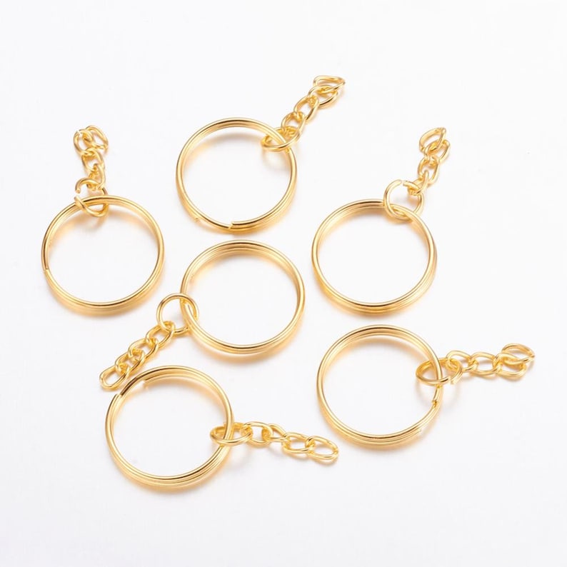 20 Gold Plated Keychain Ring With Chain, Iron Key Clasps, Keycahin ...
