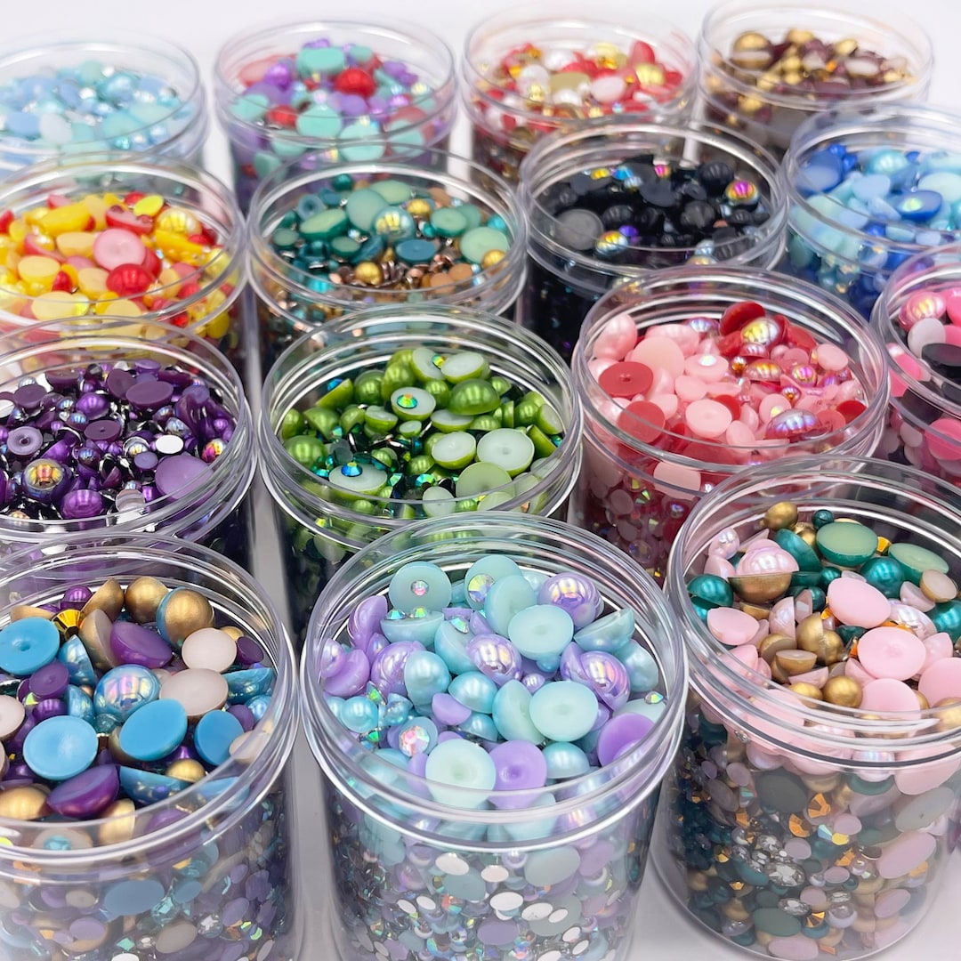 BULK 4oz Pearl Mix Jars, Flatback Pearls and Rhinestone Mix, Sizes ...