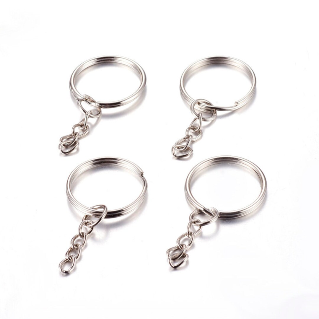 20 Silver Keychain Ring With Chain, Iron Key Clasps, Keycahin Findings ...