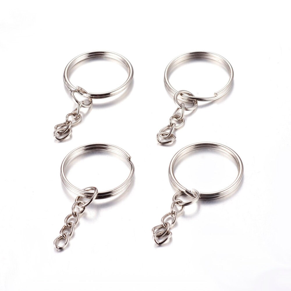 20 Silver Keychain Ring With Chain Iron Key Clasps Keycahin - Etsy