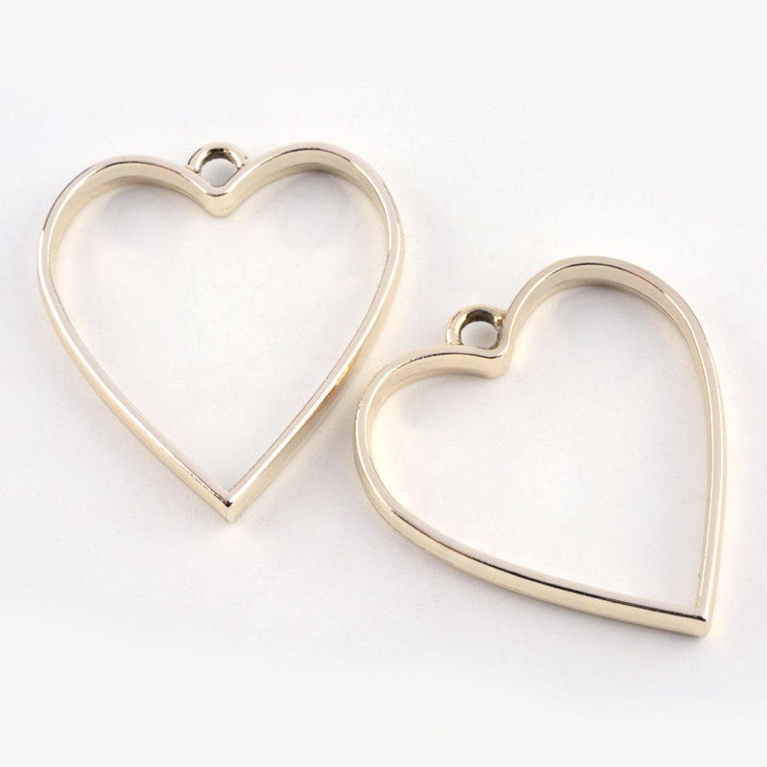2 Gold Heart Open Bezel Pendant Resin Charms Resin Bezels - Etsy