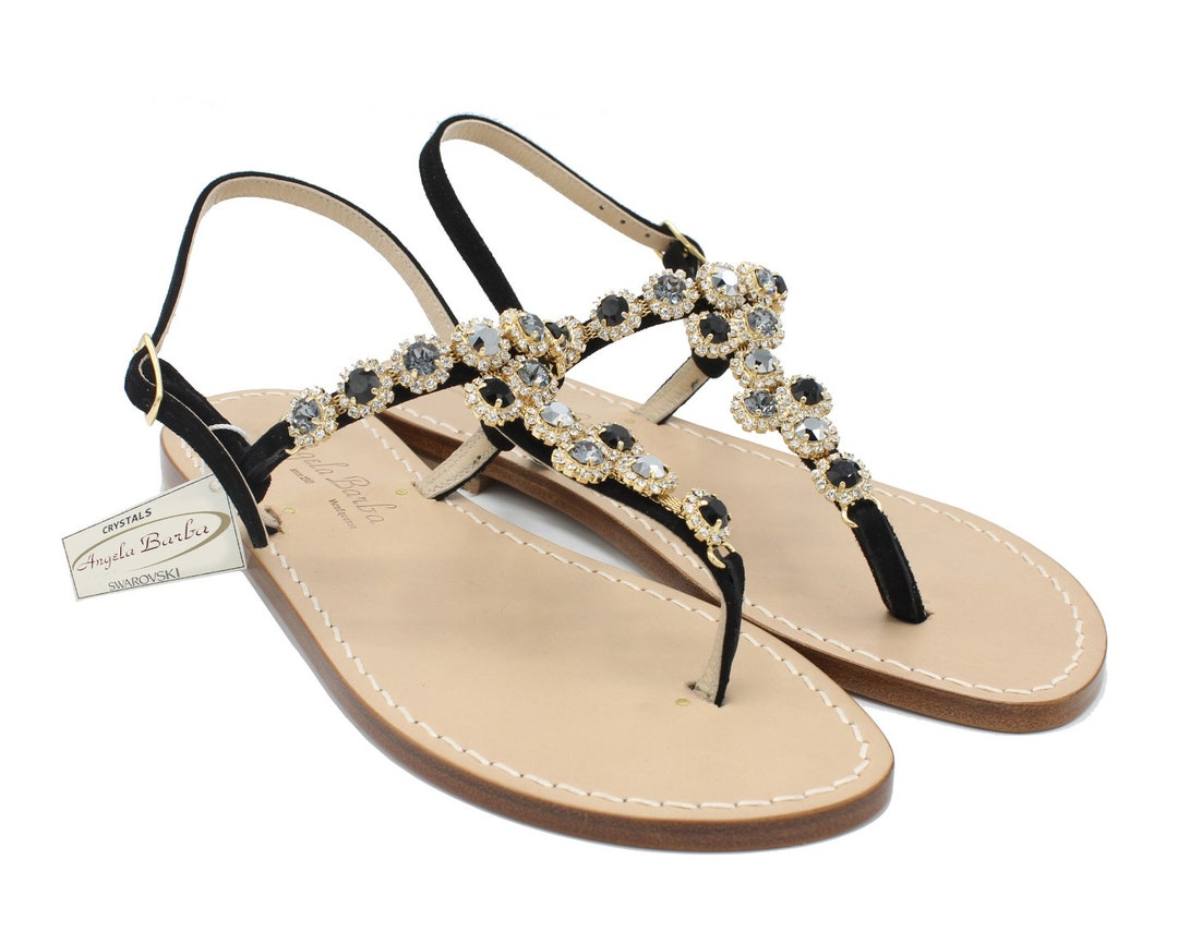 Women's Handmade Leather Jewel Sandals With Swarovski Crystals ...