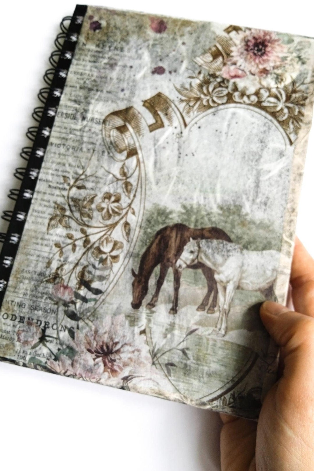 Delicate Vintage Style Notebook, With Horses, Hot Air Balloons, and ...
