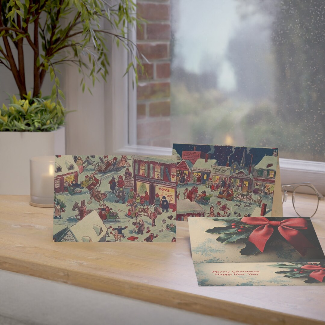 Vintage Xmas Greeting Cards, Pack of 10, Holiday Note Cards, Christmas ...