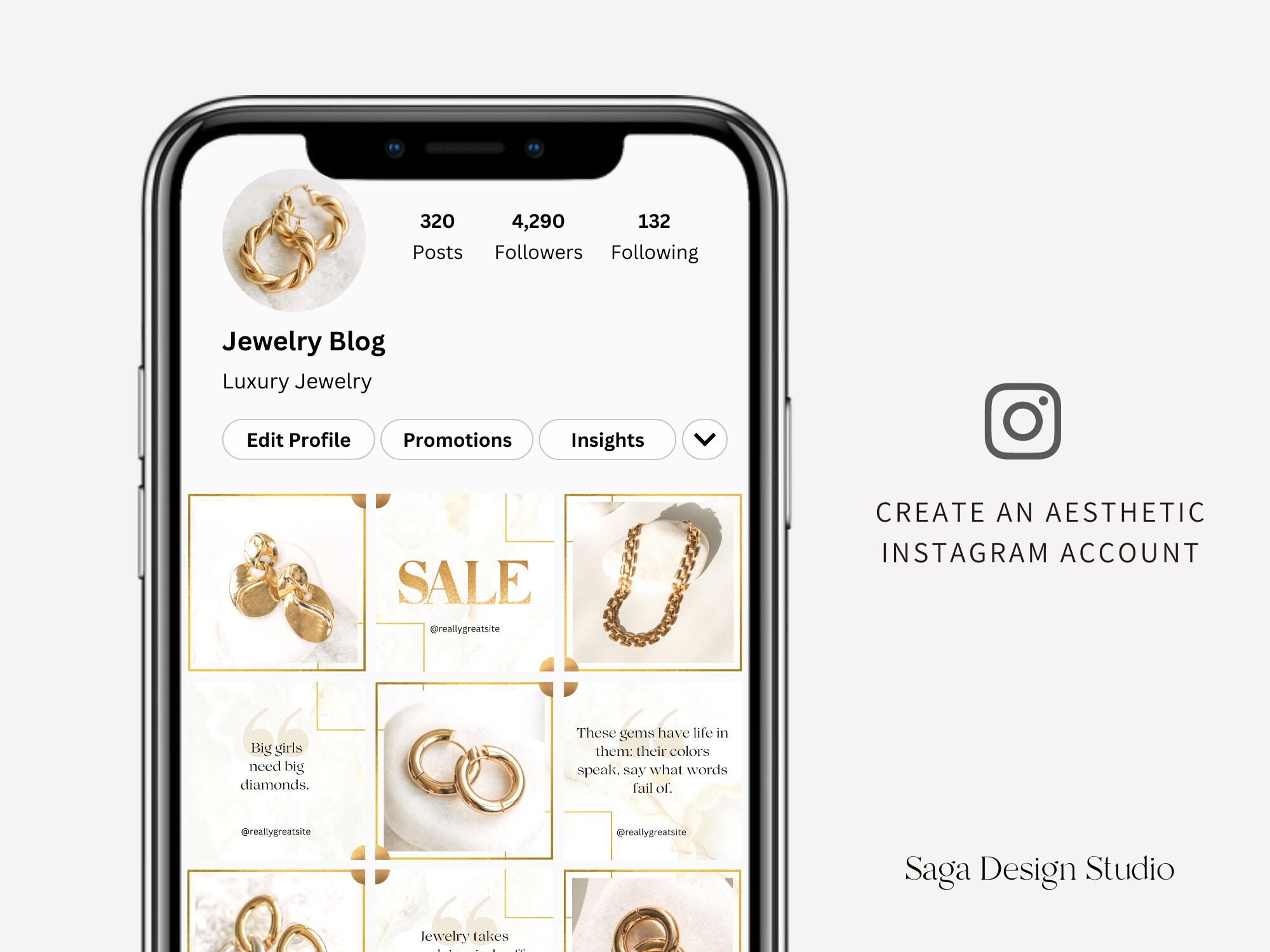 Luxury Gold Marble Jewelry Instagram Templates, Canva Instagram ...