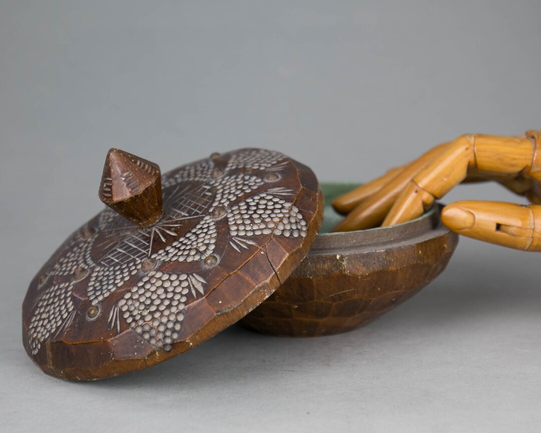 Antique French Carved Wood FOLK ART Candy Jar/ Trinket Box, Ca. 1920 - Etsy