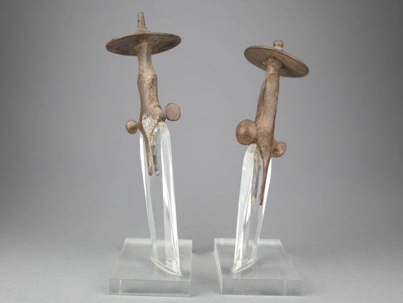 Two Antique Indian Talwar Sword Hilts With Custom Display Stand Stand ...