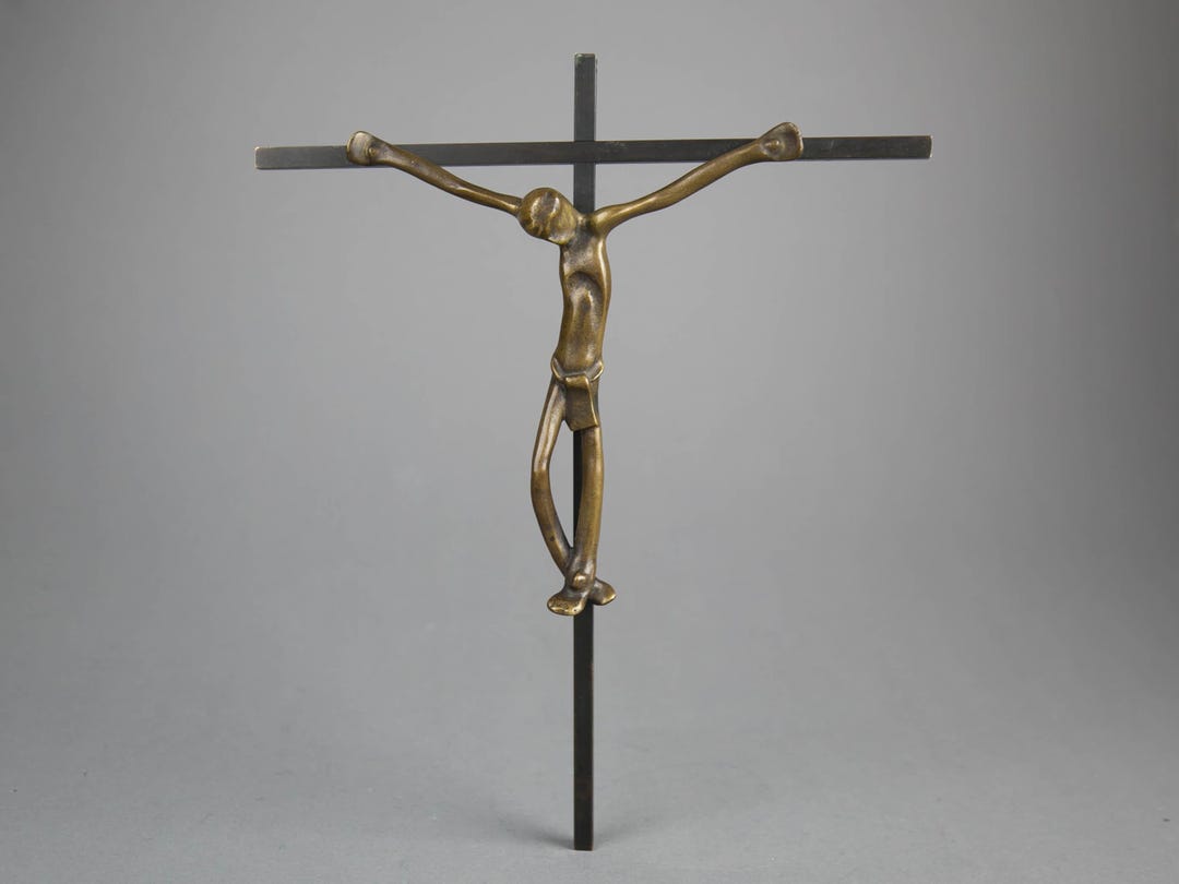 Vintage Signed Modernist Bronze Crucifix - Elie Pellegrin, 1960s ...
