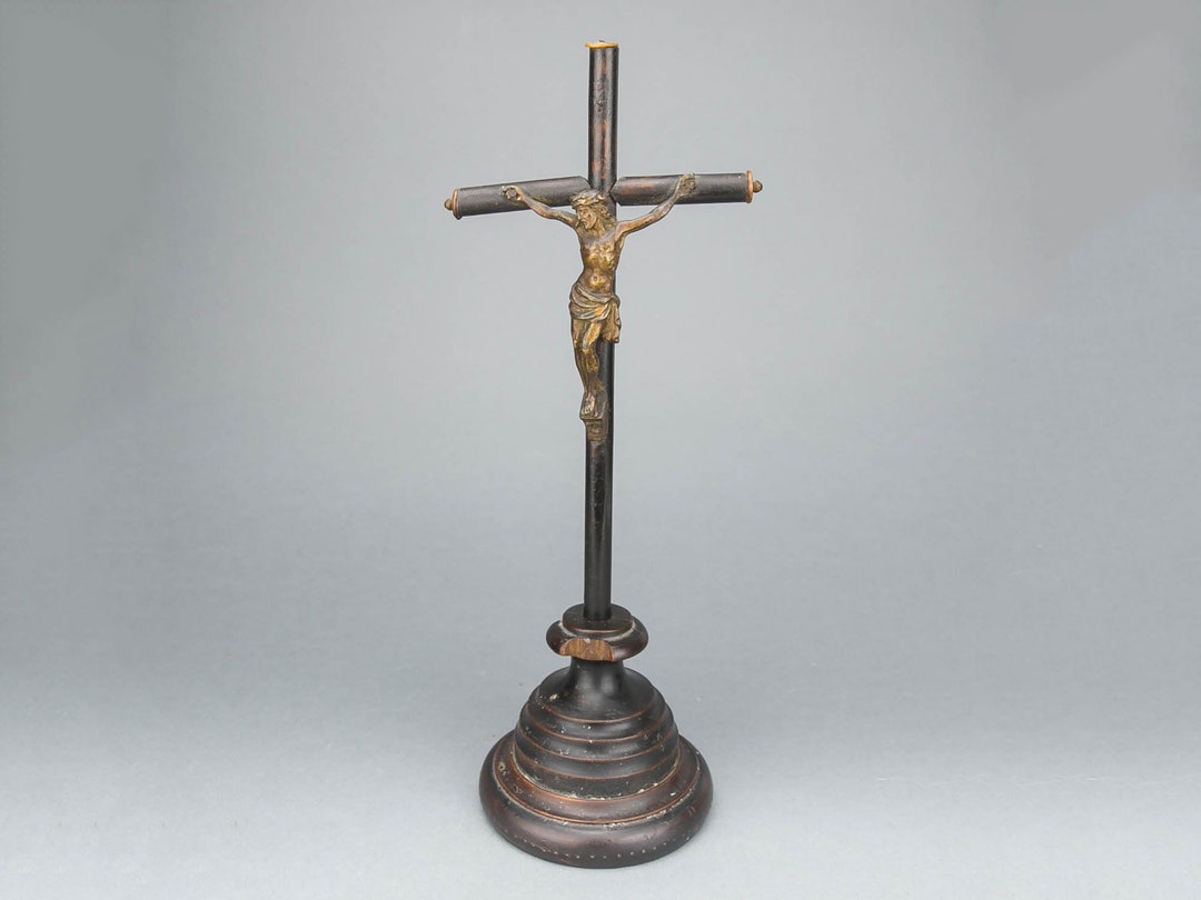 Antique French Turned Wood Standing Crucifix/ Cross, Second Empire ...