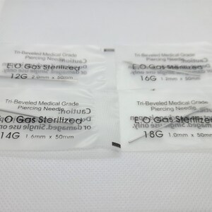 Hollow Puncture Piercing Needles - 12, 14, 16, 18, 20 Gauge - E.O. Gas Sterilized - Individual ...