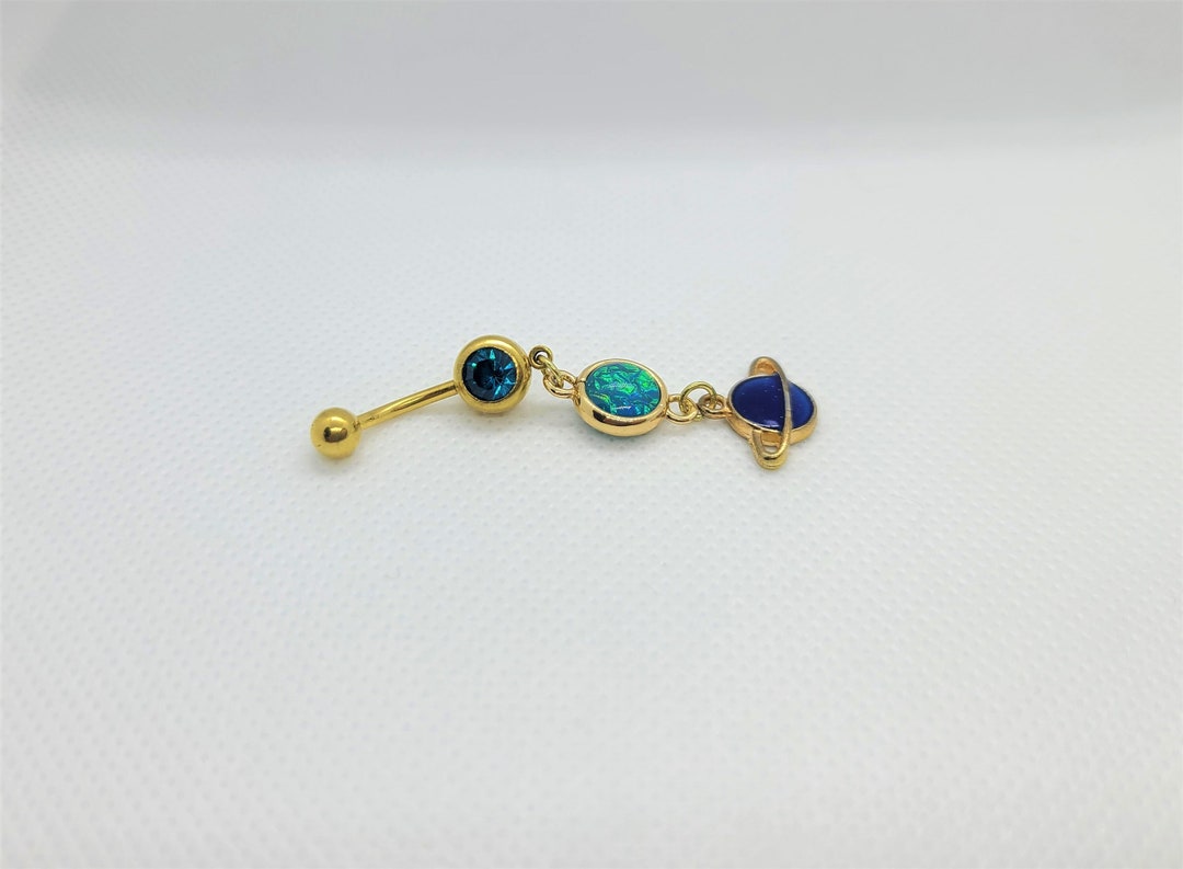 Blue Planet Nebula Space Belly Button Ring Surgical Steel Gold Tone ...