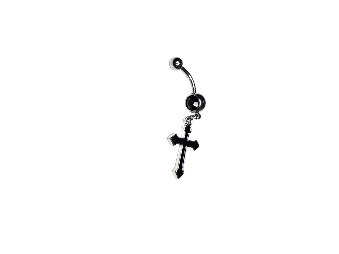 Black Cross Belly Button Ring - Etsy