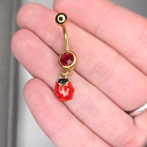 Minimalist Ladybug Belly Button Ring - Gold Tone - 14 Gauge - Etsy