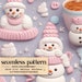 Hot Cocoa Marshmallow Snowman Seamless File, Christmas Snowman Embroidery Seamless, Pink Winter ...
