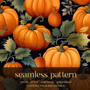 Fall Pumpkin Seamless Pattern, Watercolor Pumpkin Digital Paper, Autumn ...