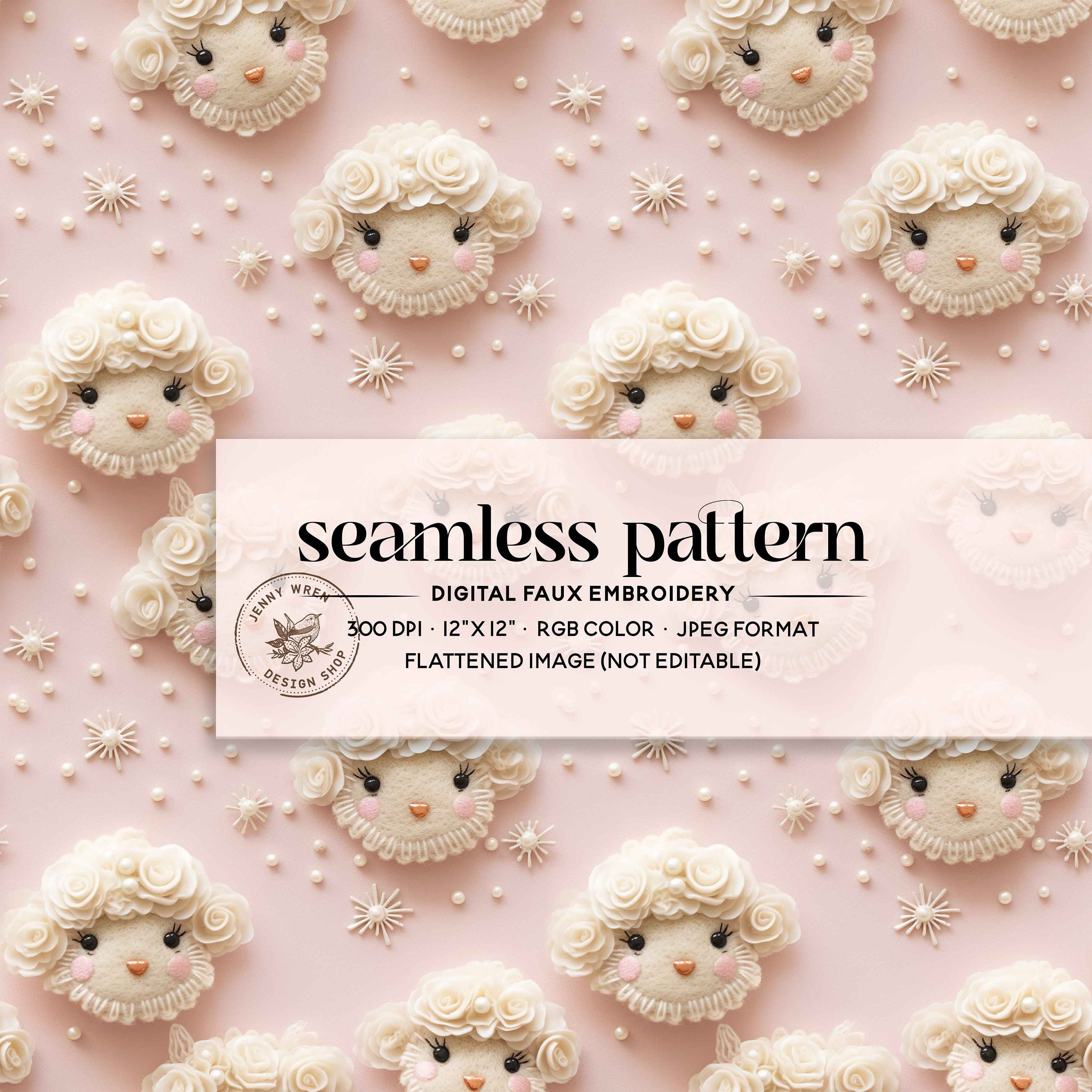 Pink Sheep Seamless Pattern, Christmas Sheep Faux Embroidery File, Pink ...