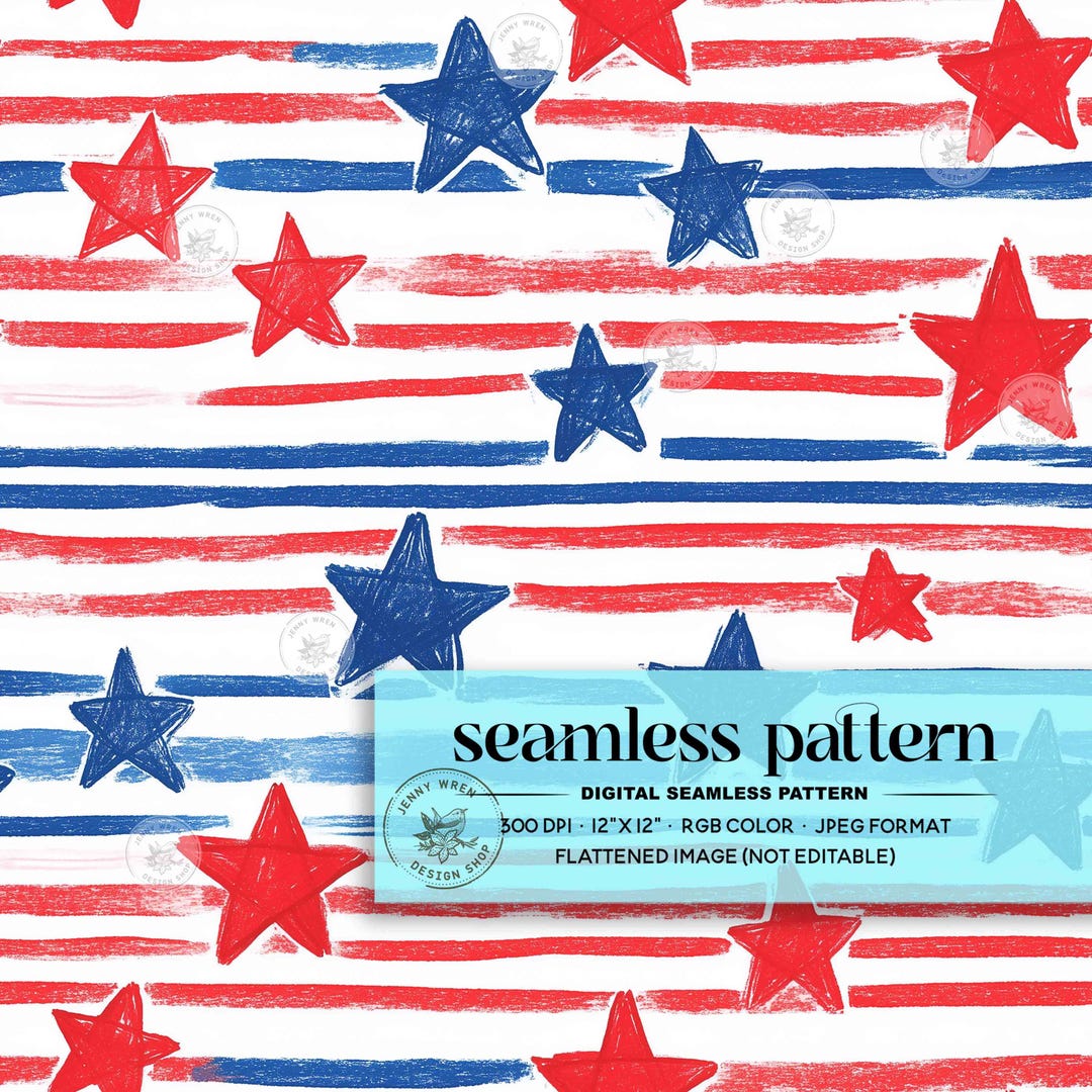 Red White Blue Stars Seamless Pattern: 4th of July Digital Paper (JPEG ...