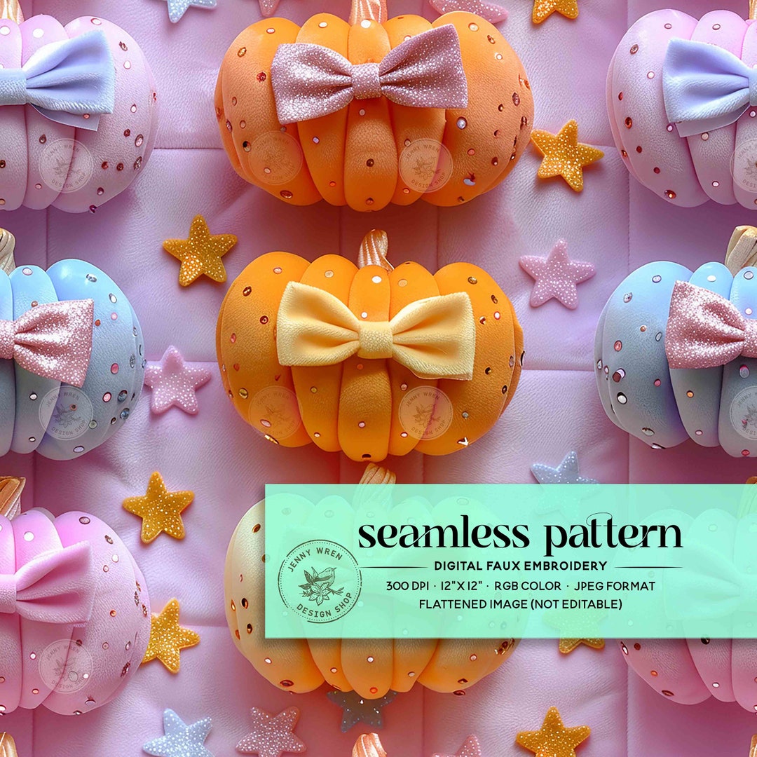 3D Halloween Pumpkin Coquette Bow Seamless Pattern, Pastel Coquette ...