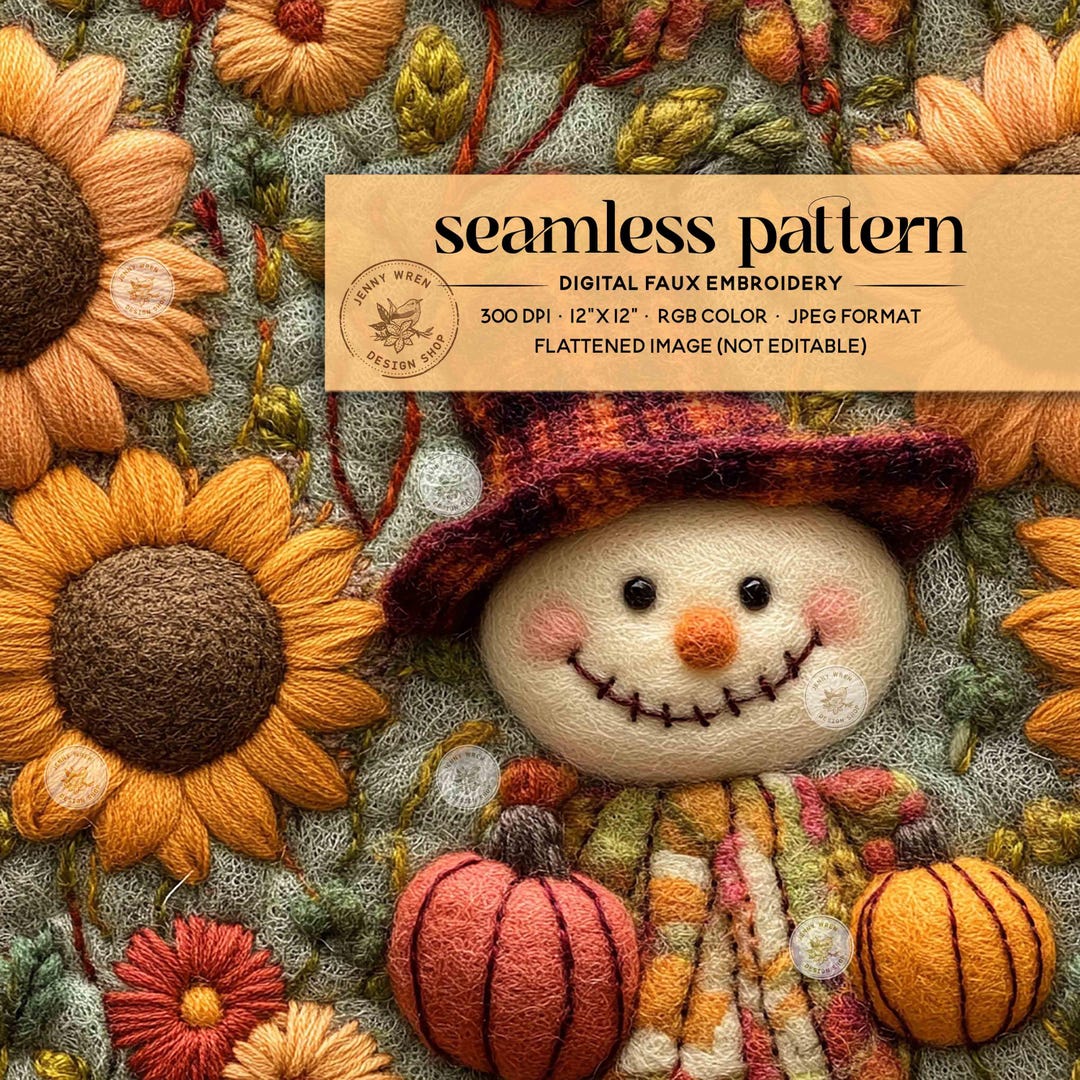 3D Cute Fall Scarecrow Seamless Pattern, Scarecrow and Sunflower ...