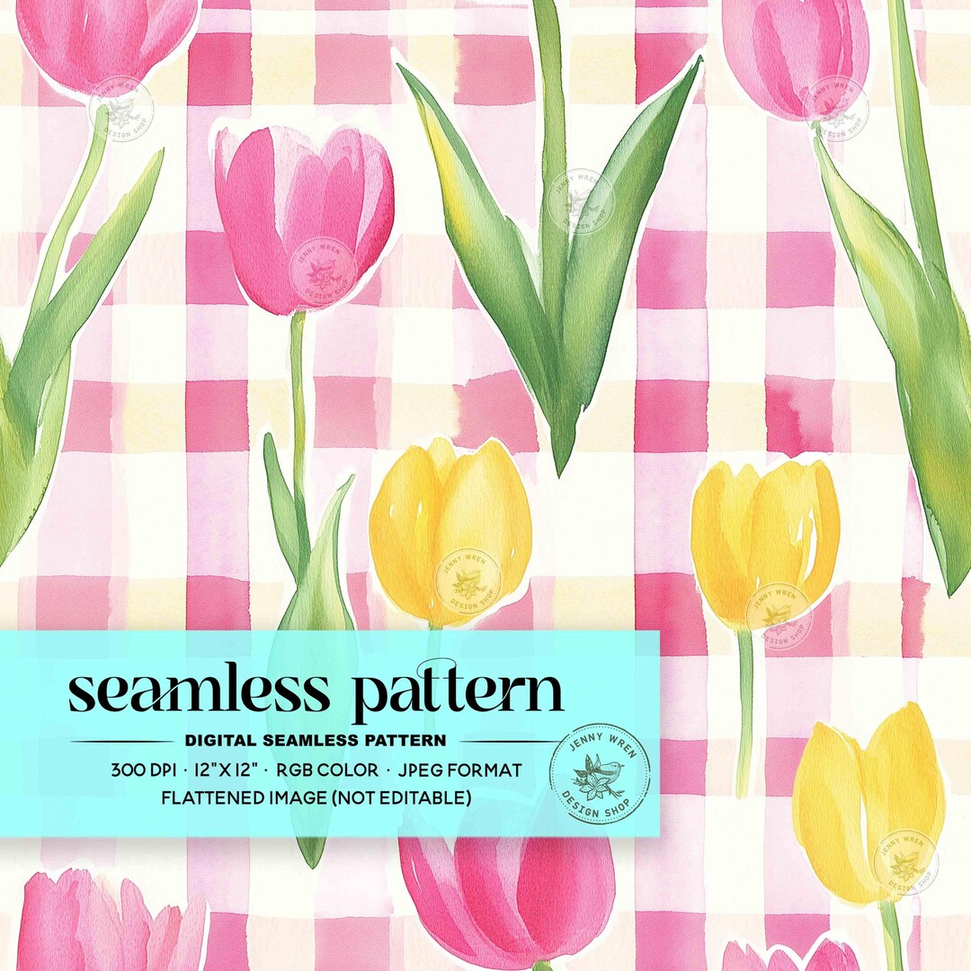 Pink and Yellow Tulips Seamless Pattern, Cute Pastel Spring Tulip ...