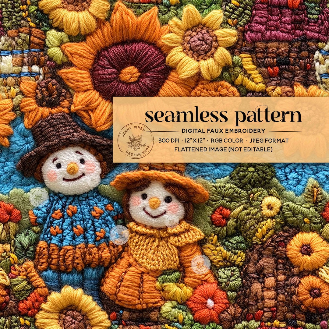 Happy Harvest Scarecrow Couple Seamless Pattern, Mr & Mrs Scarecrow ...
