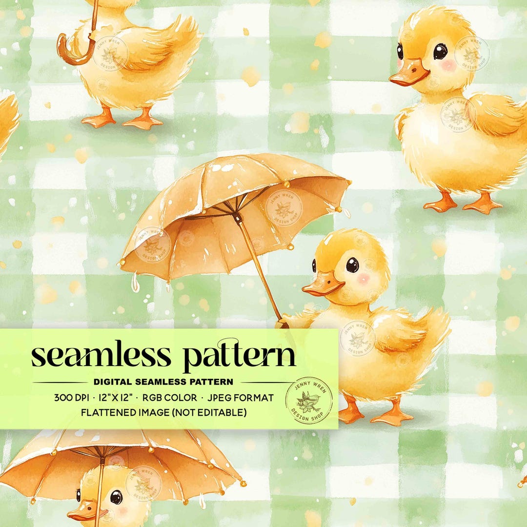 Vintage Spring Ducks With Umbrellas Seamless Pattern, Cute Easter Duck ...